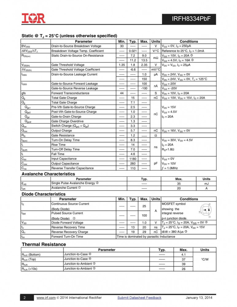 IRFH8334TRPBF datasheet page 2