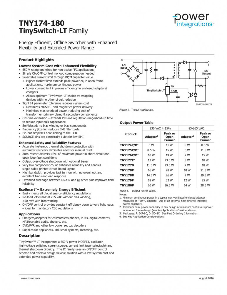TNY175DG-TL datasheet page 1