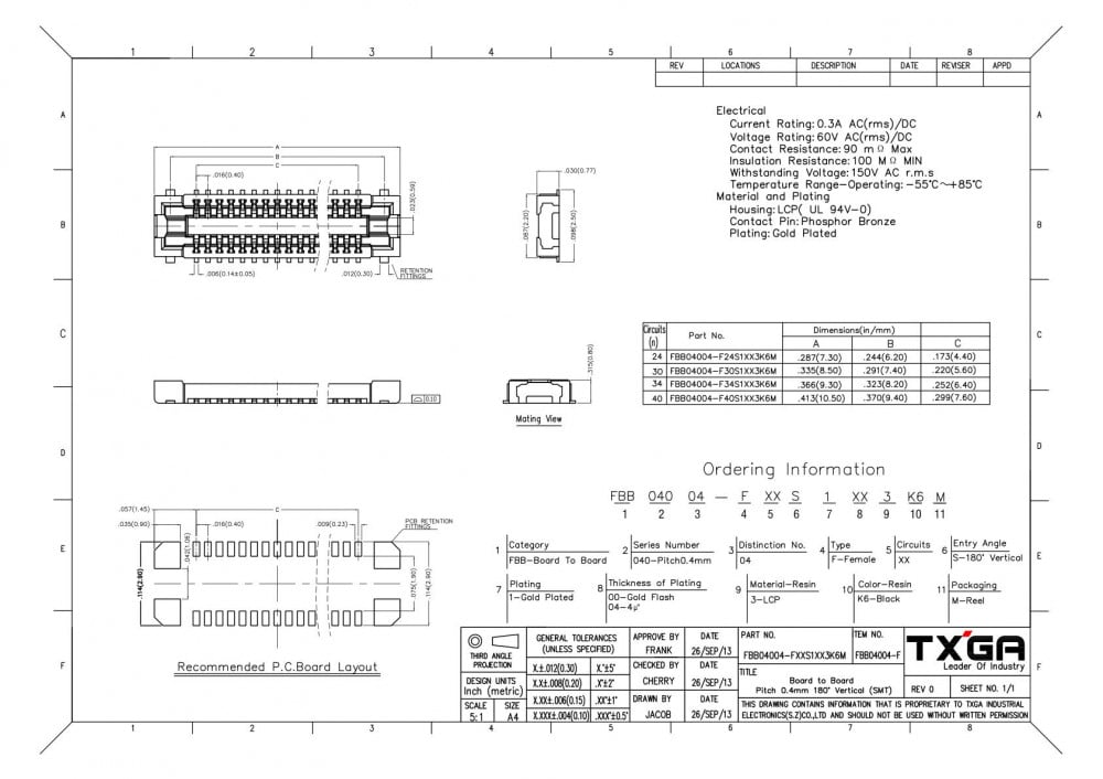 TXGA FBB04004-F40S1003K6M technical drawing preview