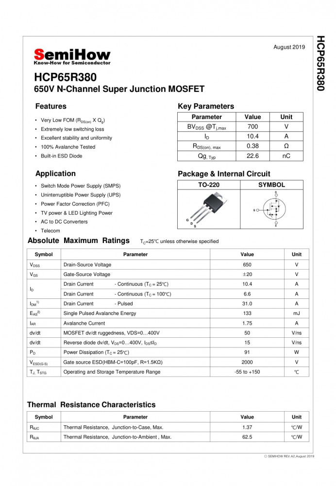 HCP65R380 datasheet page 1