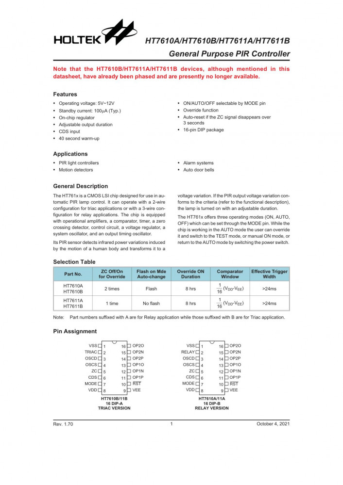 HT7610A datasheet page 1