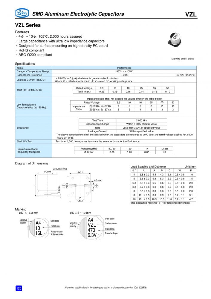 Lelon VZL Series datasheet page 1