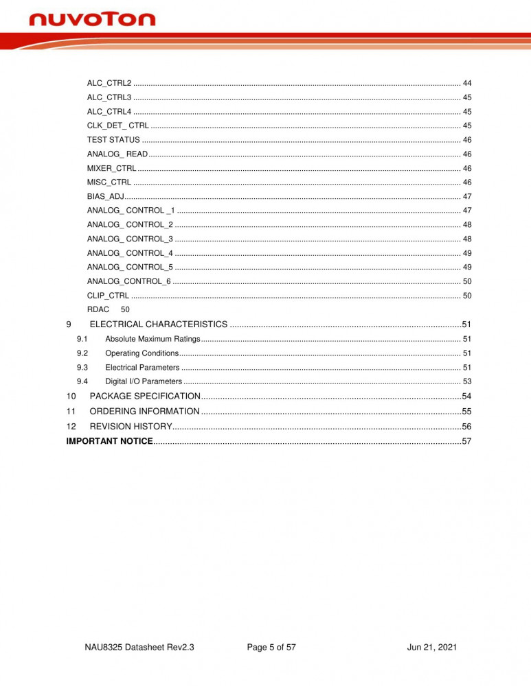 NAU8325 datasheet page 5