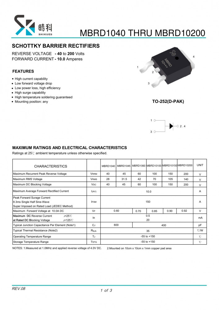 MBRD10100 datasheet page 1