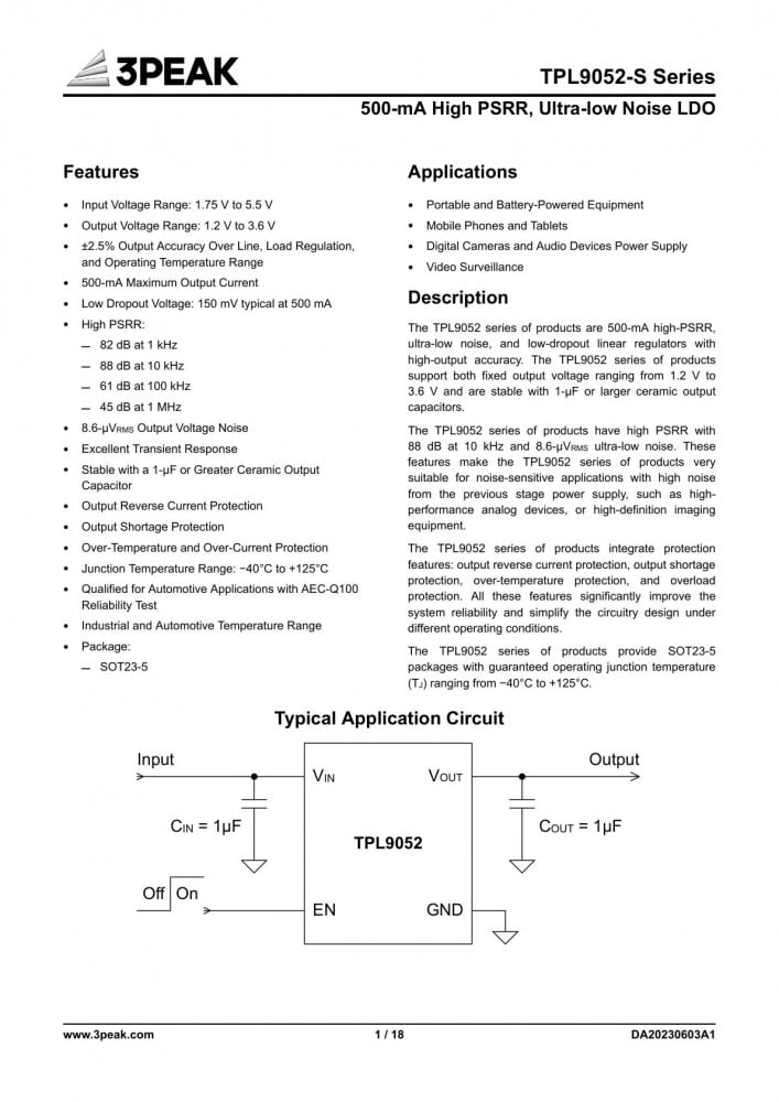 TPL9052 datasheet page 1