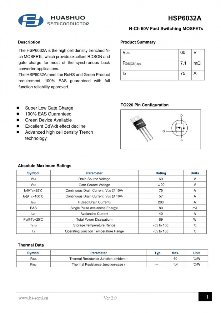 HSP6032A datasheet page 1