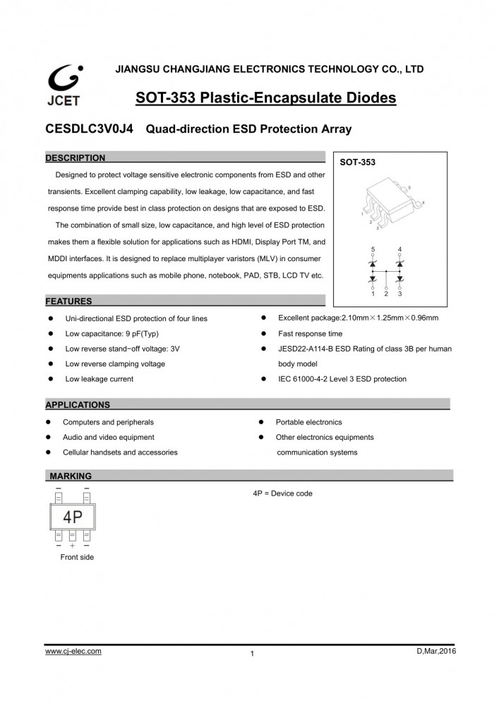 CESDLC3V0J4 datasheet page 1