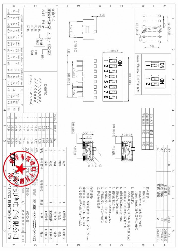 KAIFENG KF1001-02P-R0-FL-ON-01B technical drawing