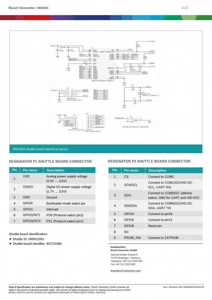 BNO055 Shuttle Board 3.0 documentation page 2