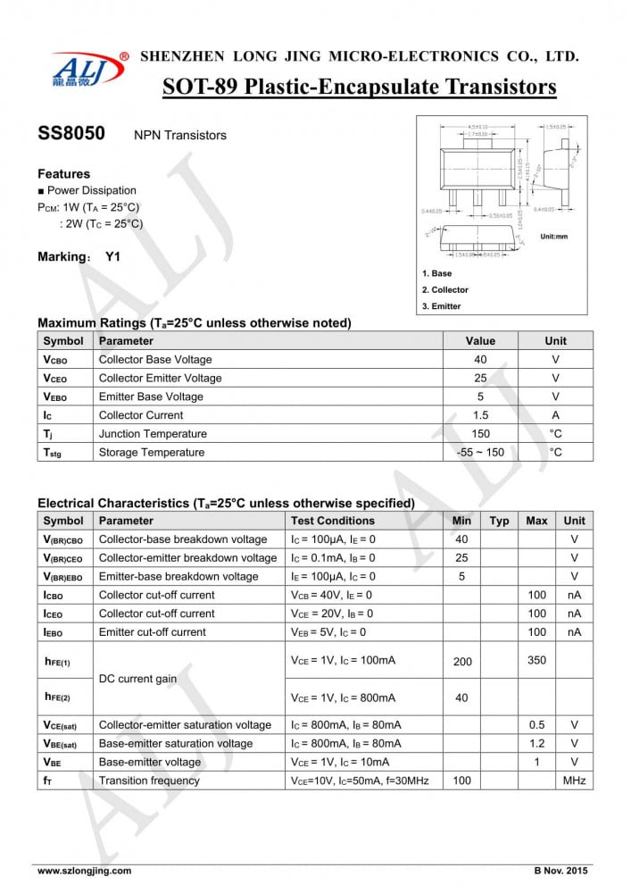SS8050 datasheet page 1