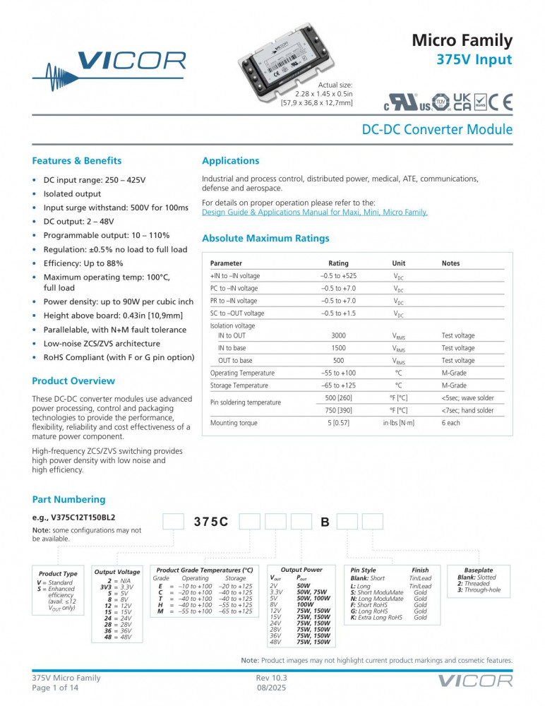 VICOR product document page 1