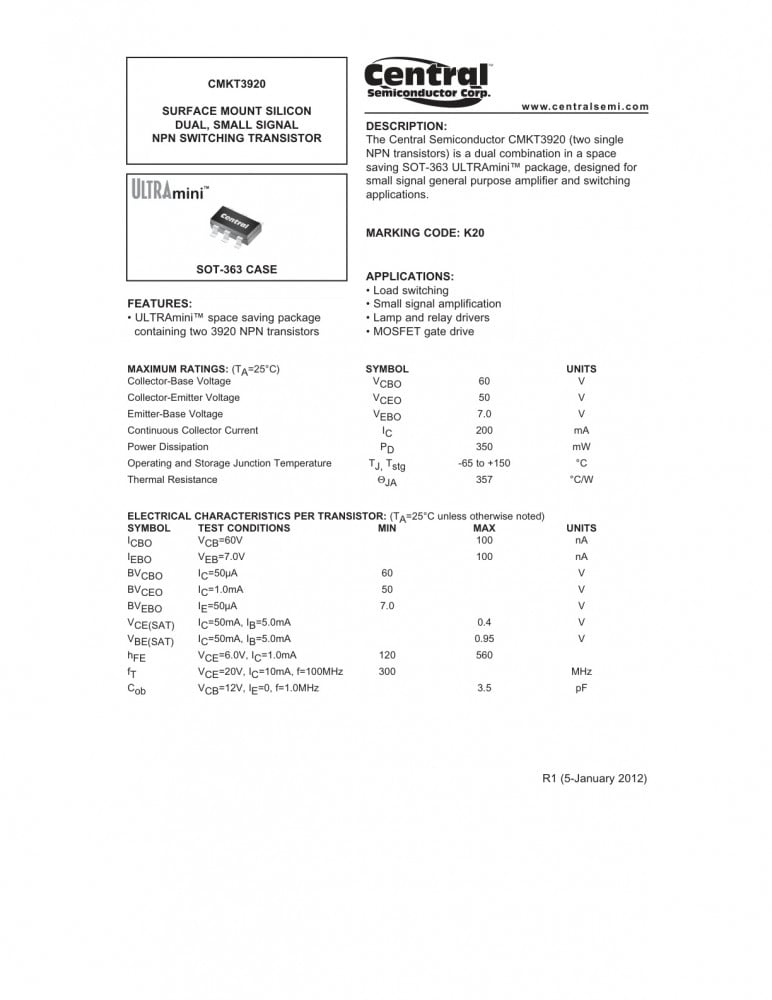 CMKT3920 datasheet page 1