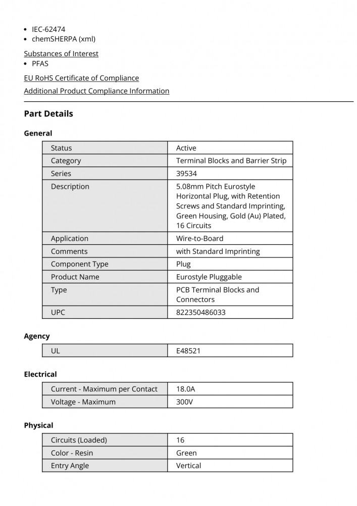 MOLEX ESE Eurostyle terminal blocks specification, page 2