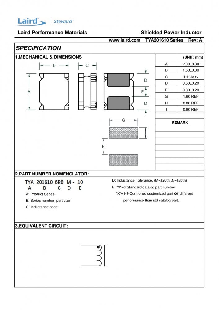 TYA201610 series datasheet page 2