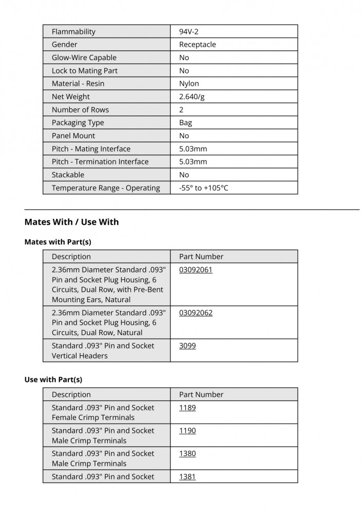 Molex .093 standard pin and socket connector document, page 3