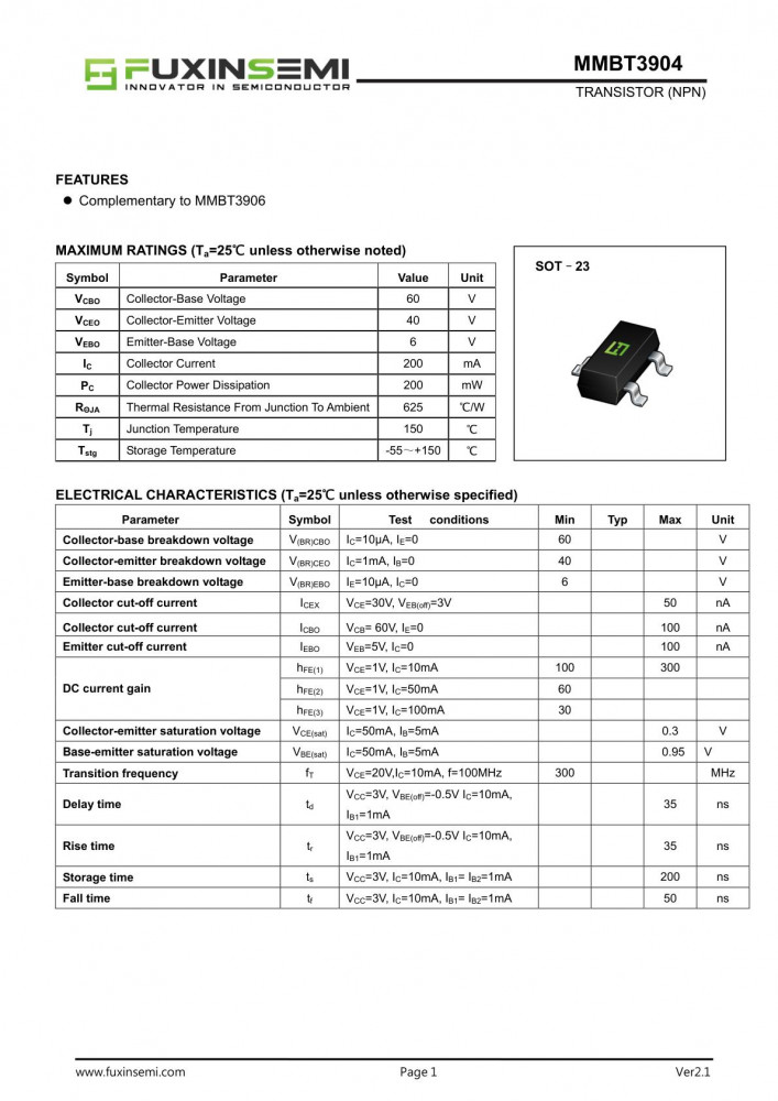 MMBT3904 datasheet page 1