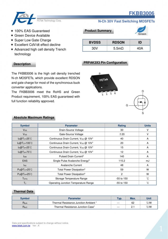 FKBB3006 datasheet page 1