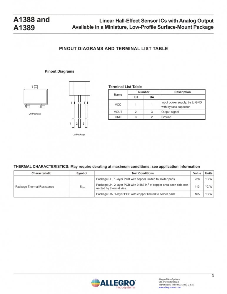 A1388 and A1389 datasheet page 3