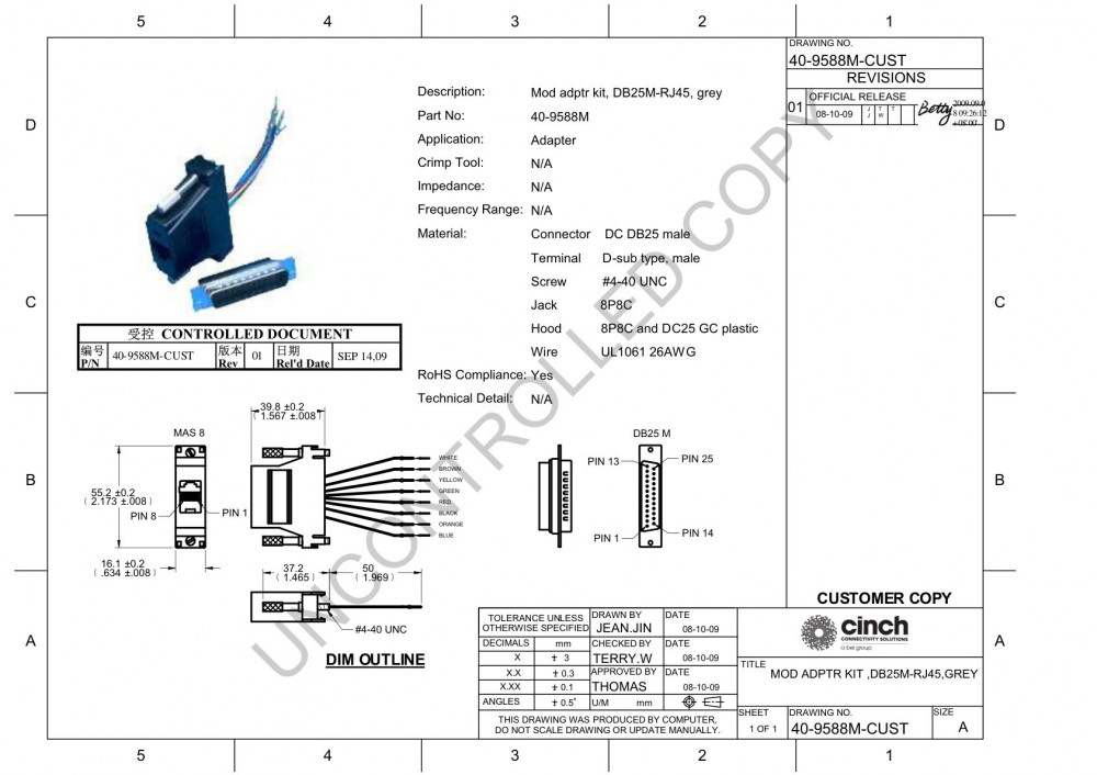 Bel Fuse 40-9588M controlled product drawing
