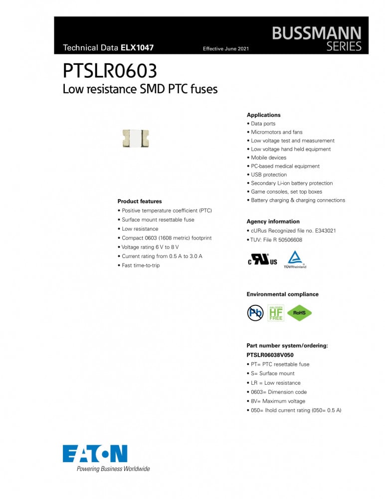 PTSLR0603 datasheet page 1