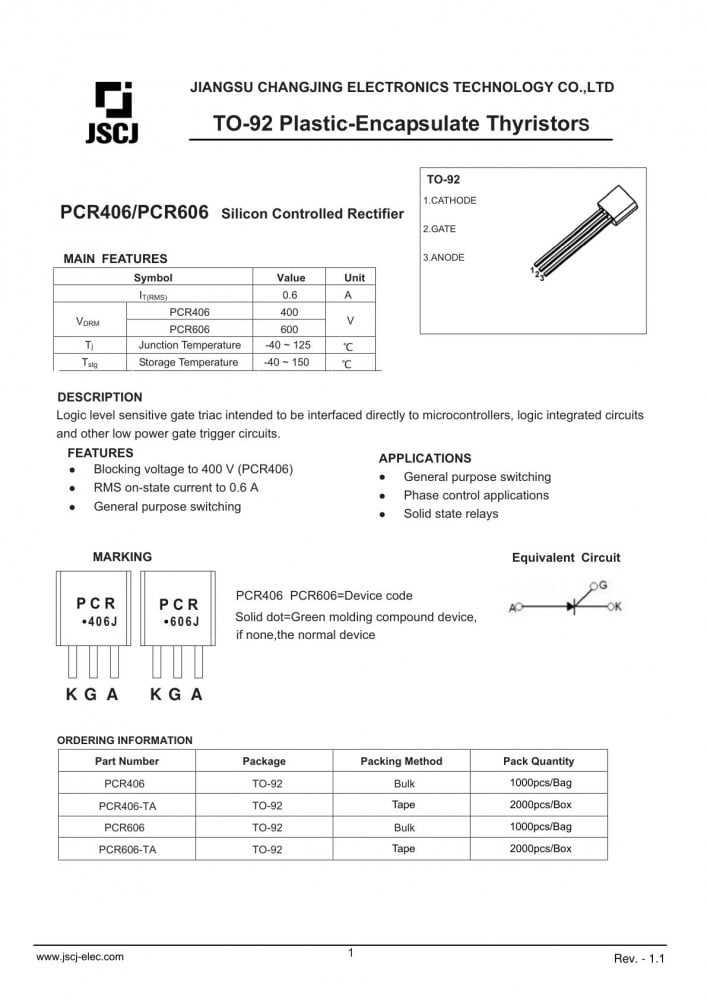 PCR606 datasheet page 1