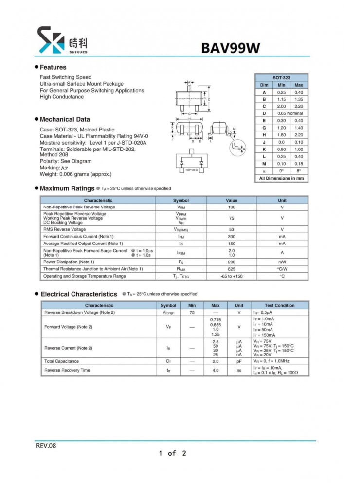 BAV99W datasheet page 1