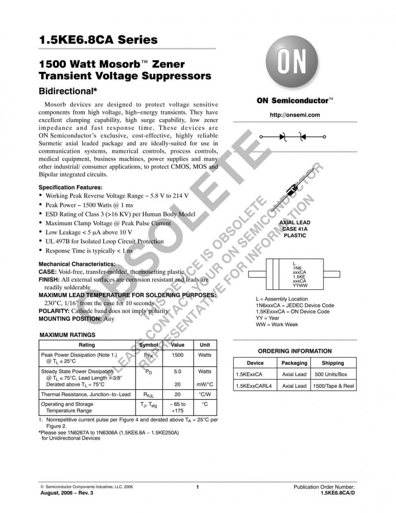 1.5KE220CA datasheet page 1