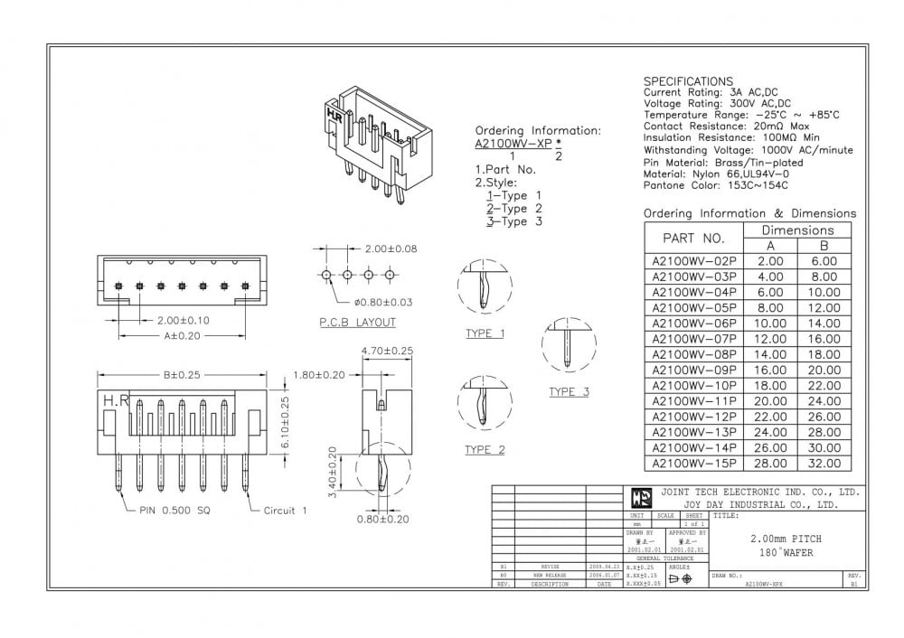 Joint Tech Elec A2100WV-08P2 technical drawing