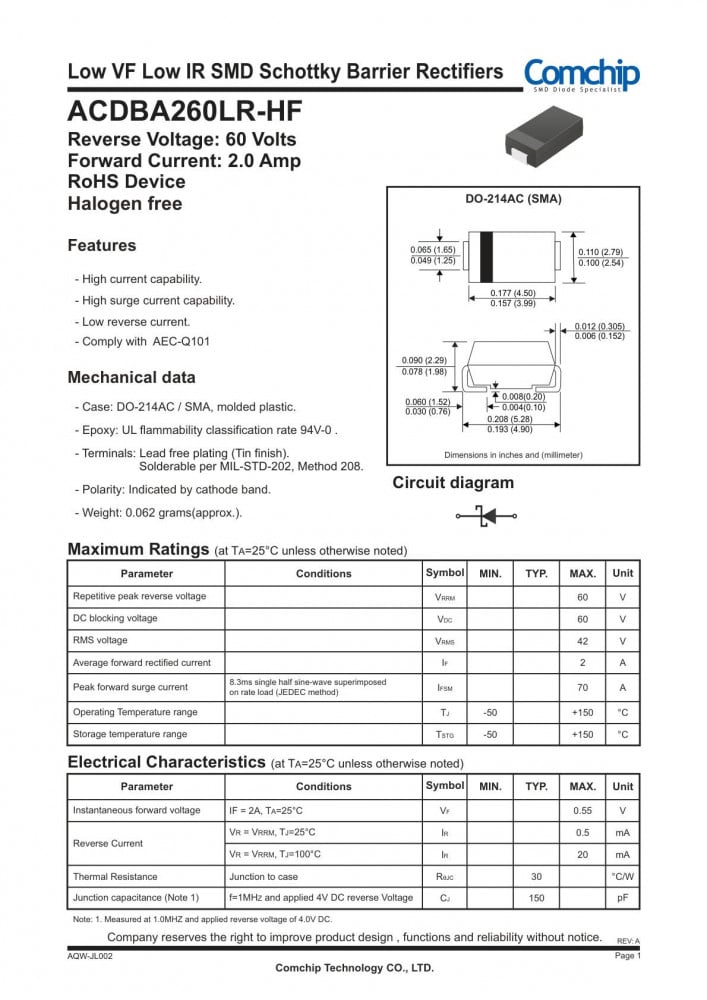 ACDBA260LR-HF datasheet page 1