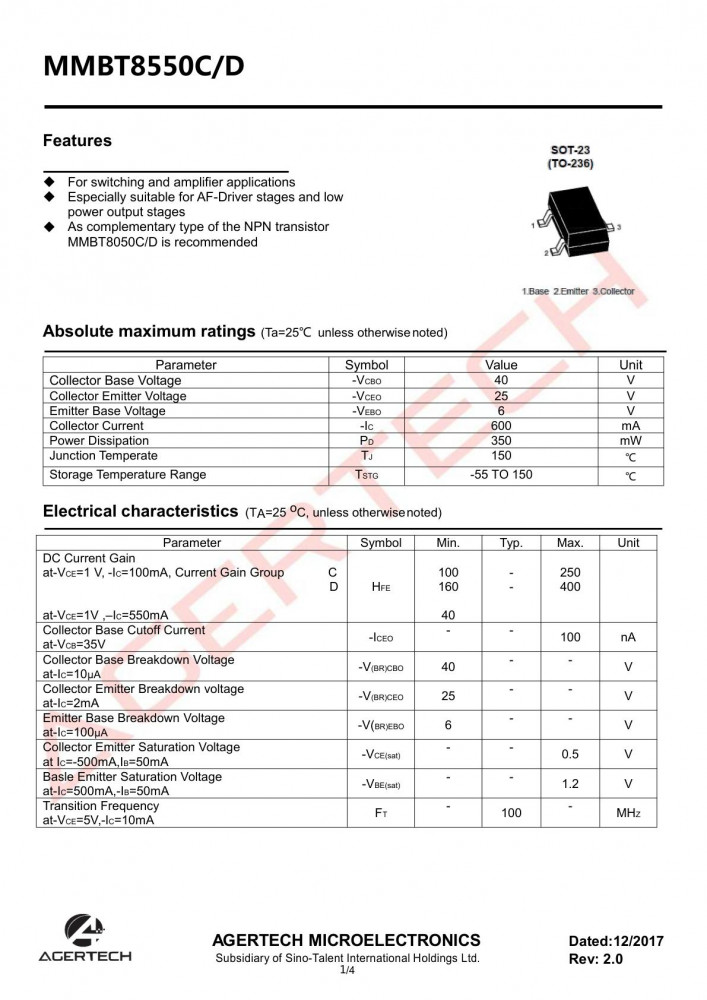 MMBT8550D datasheet page 1