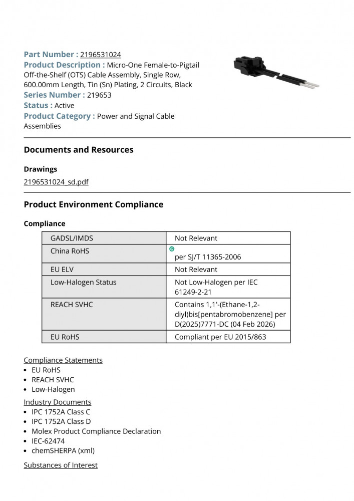 MOLEX 2196531024 technical drawing page 1