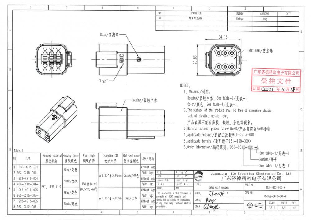 JIDC 952-0615-003-1 technical drawing preview