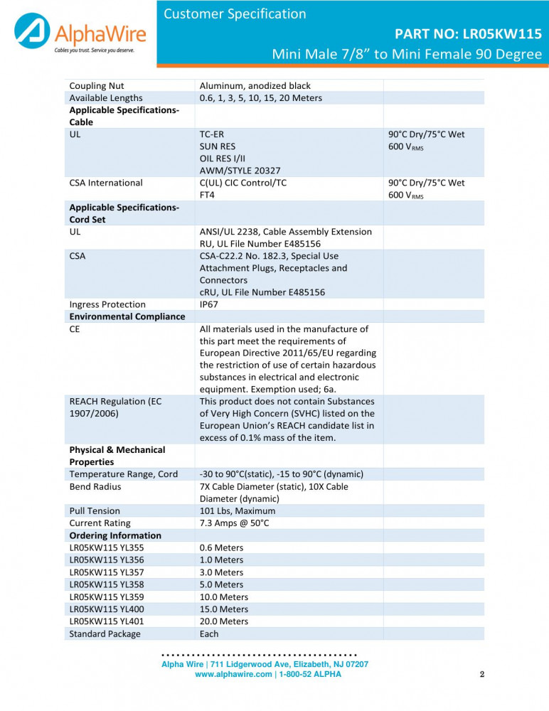 LR05KW115 YL358 technical drawing page 2
