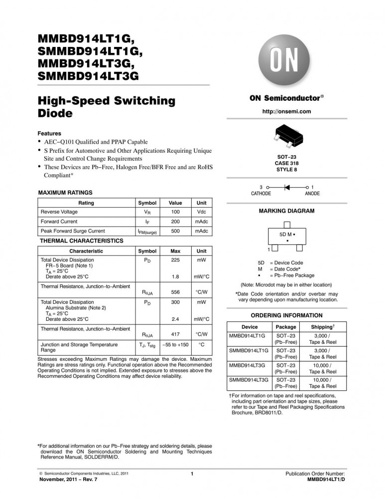 MMBD914LT1G datasheet page 1