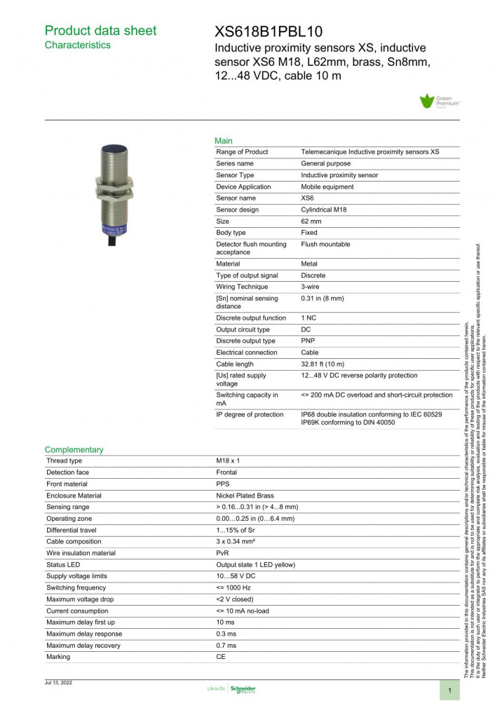 XS618B1PBL10 technical document page 1