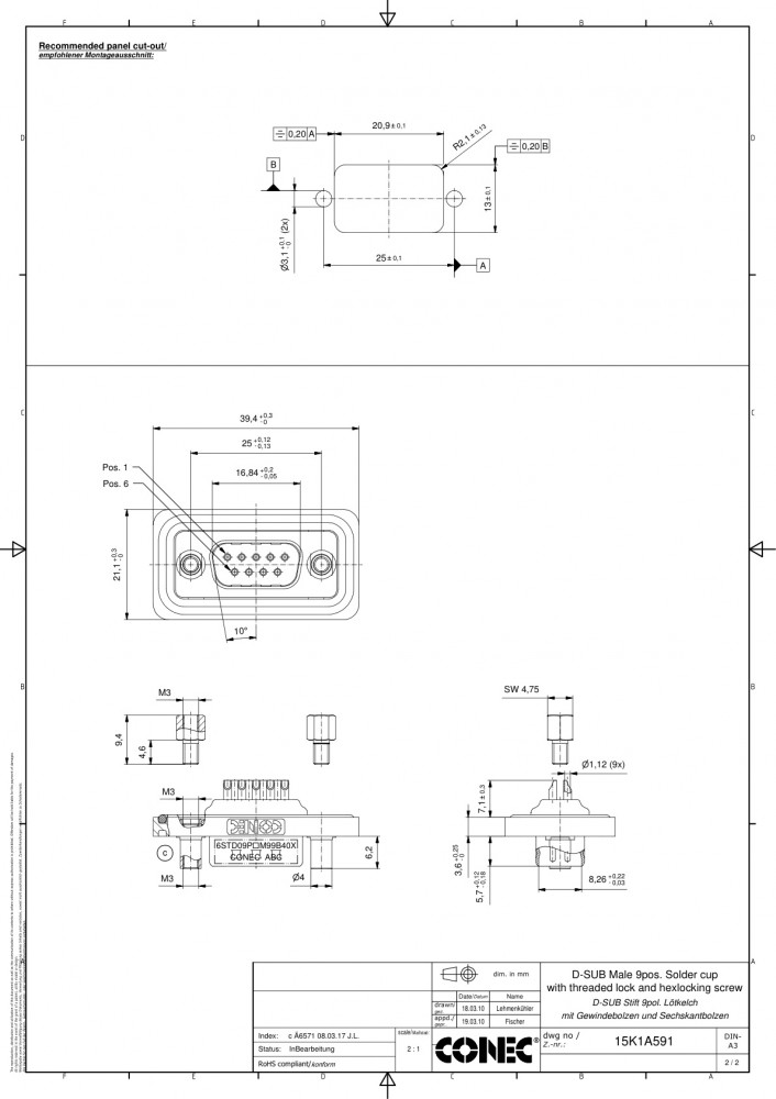 Conec 6STD09PAM99B40X technical drawing, page 2