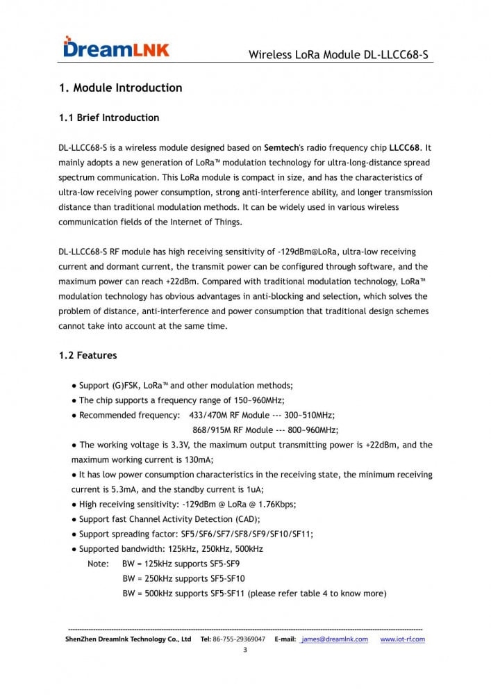 DL-LLCC68-S-868 datasheet page 3