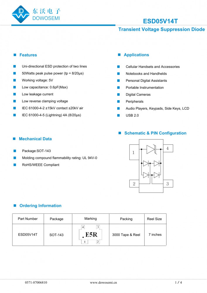 ESD05V14T datasheet page 1