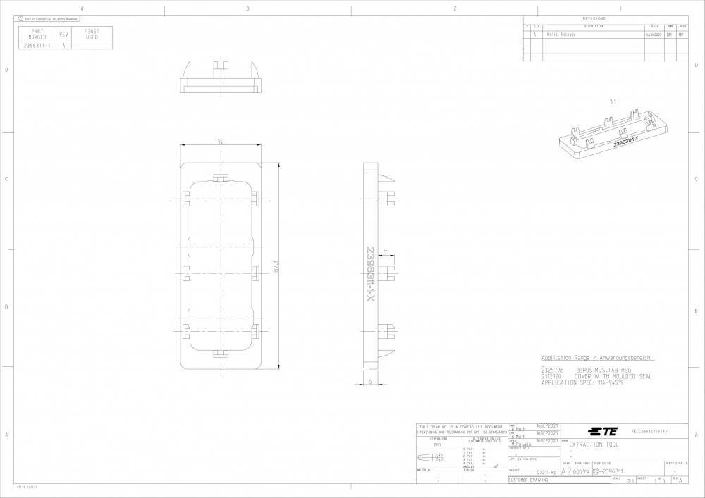 TE Connectivity drawing preview for DEUTSCH extraction tool 2396311-1