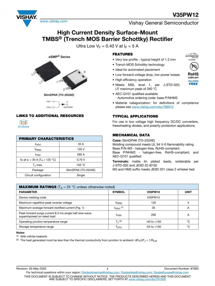 V35PW12 datasheet page 1