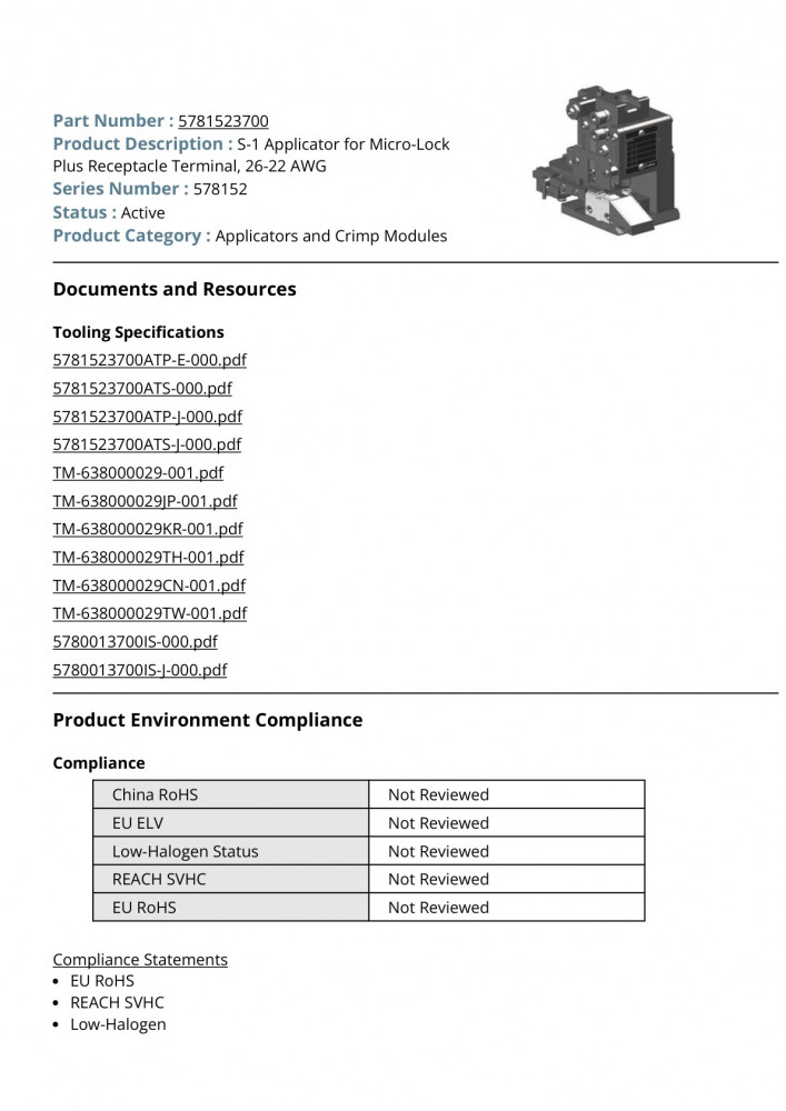 Molex applicator tooling document preview, page 1