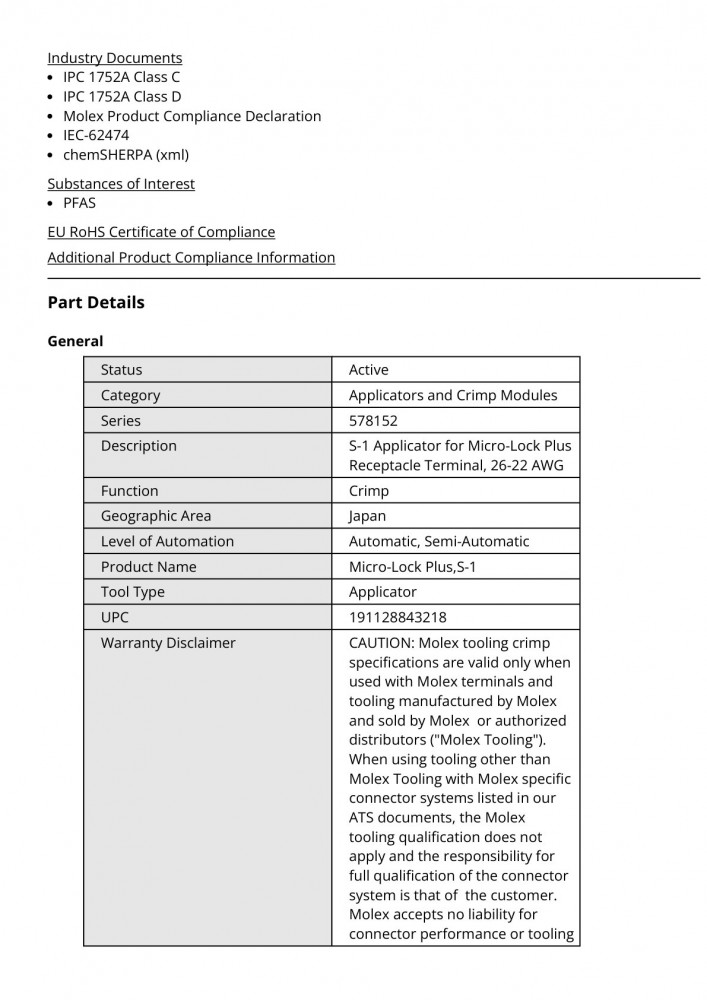 Molex applicator tooling document preview, page 2