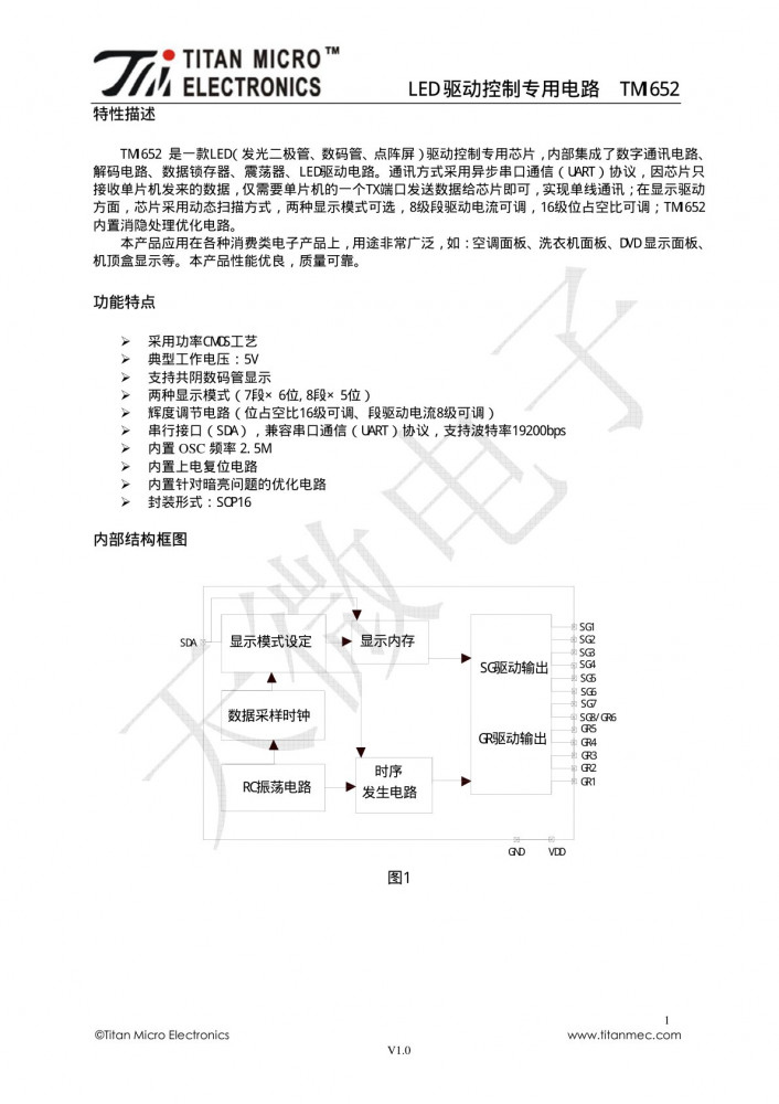 TM1652 datasheet page 1