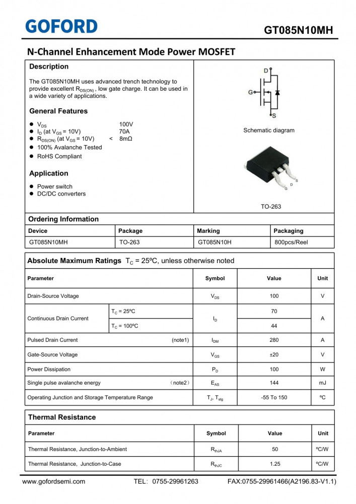 GT085N10MH datasheet page 1