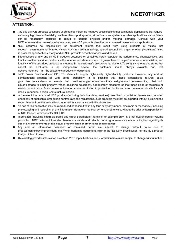 NCE70T1K2R datasheet page 7