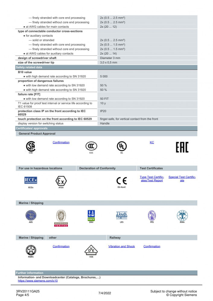 3RV20111GA25 technical document page 4