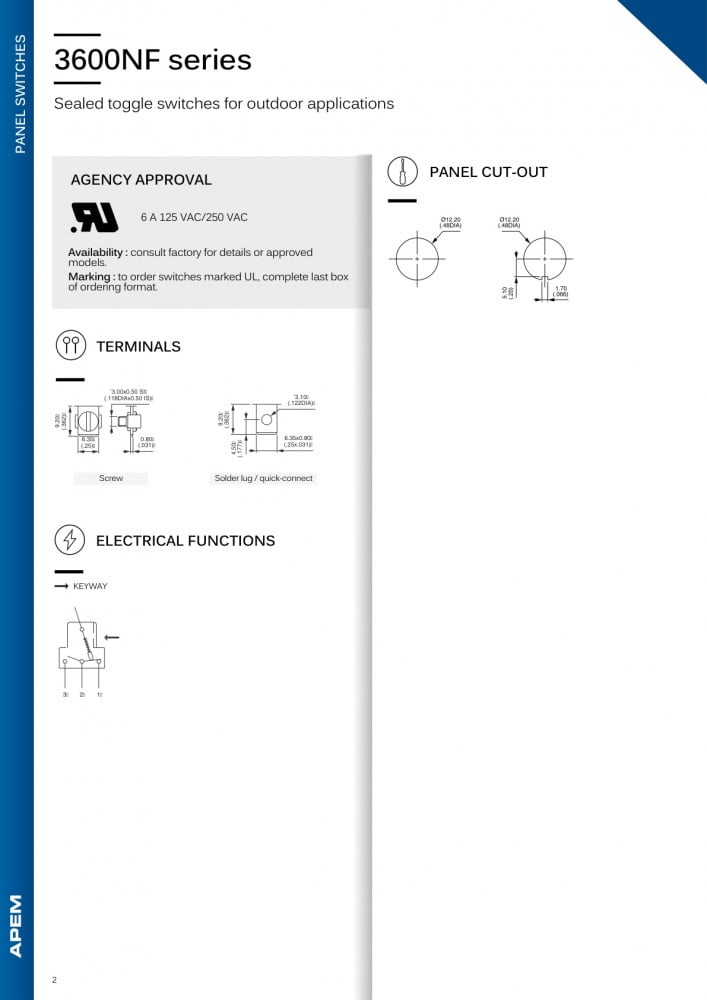 APEM 3600NF series datasheet page 2
