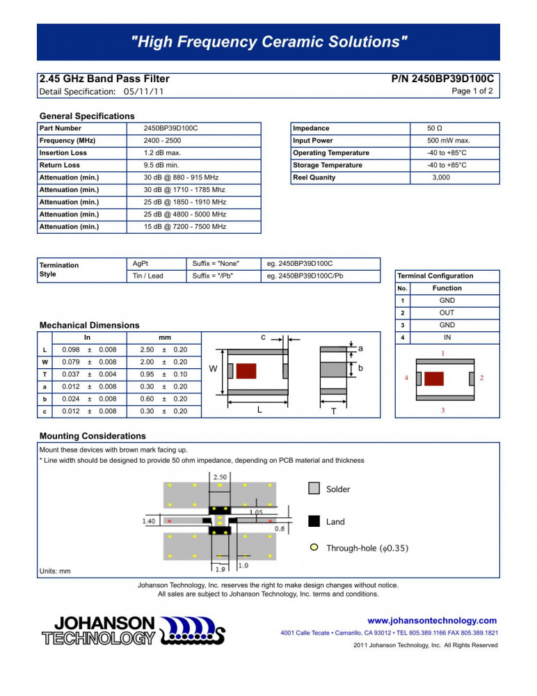 2450BP39D100C specification document page 1