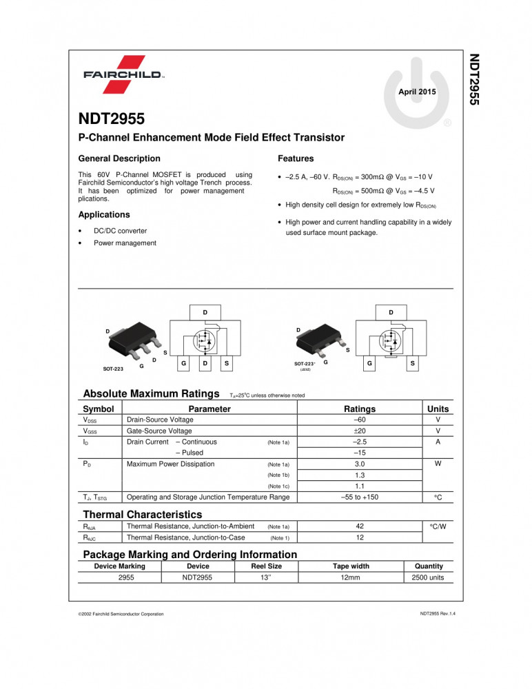 NDT2955 datasheet page 2