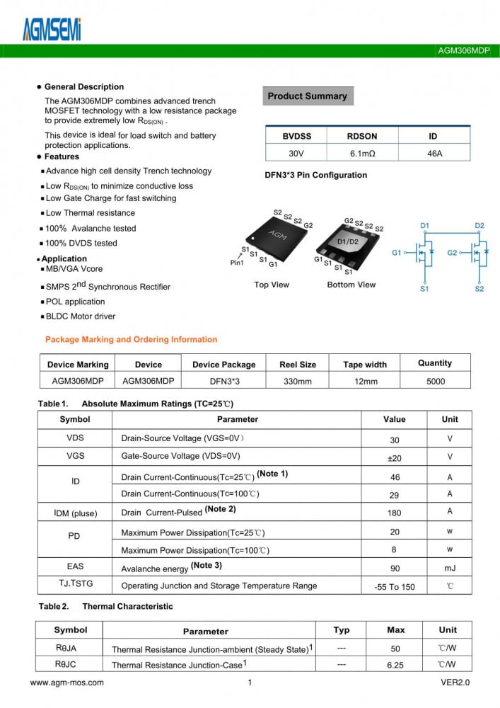 AGM306MDP datasheet page 1